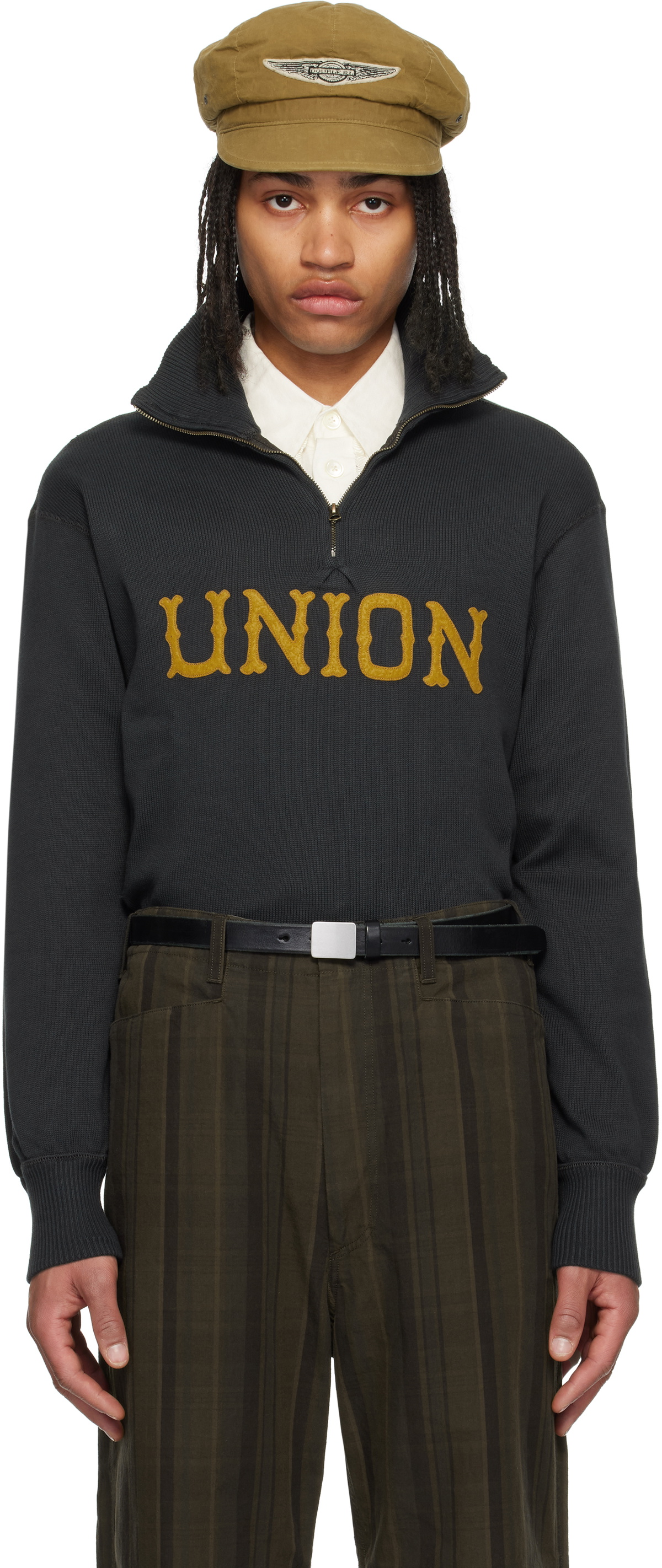 RRL Gray Long Sleeve Cotton Half-Zip Sweater RRL