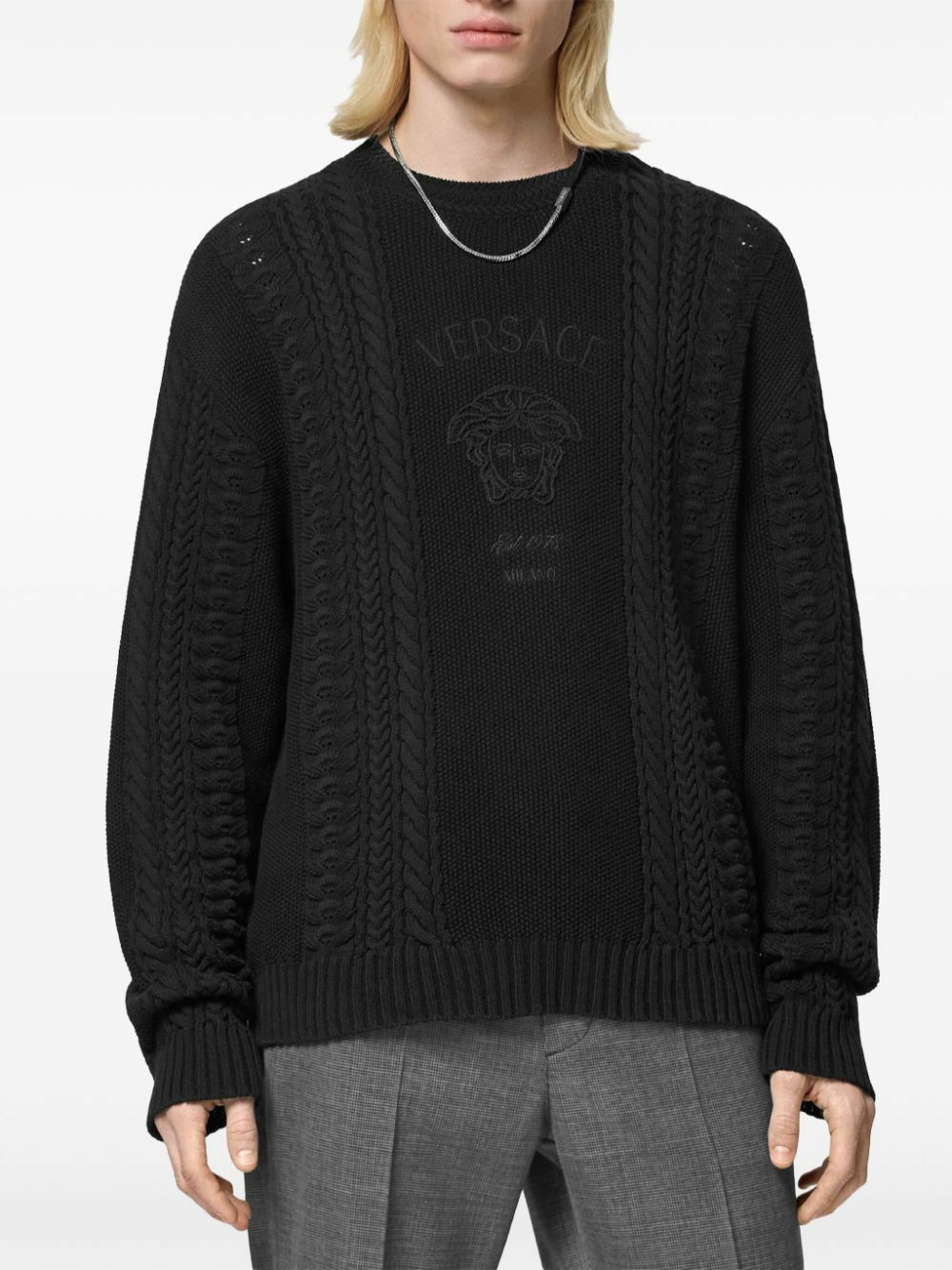 Versace Black Medusa Milano Cable-Knit Sweater Versace