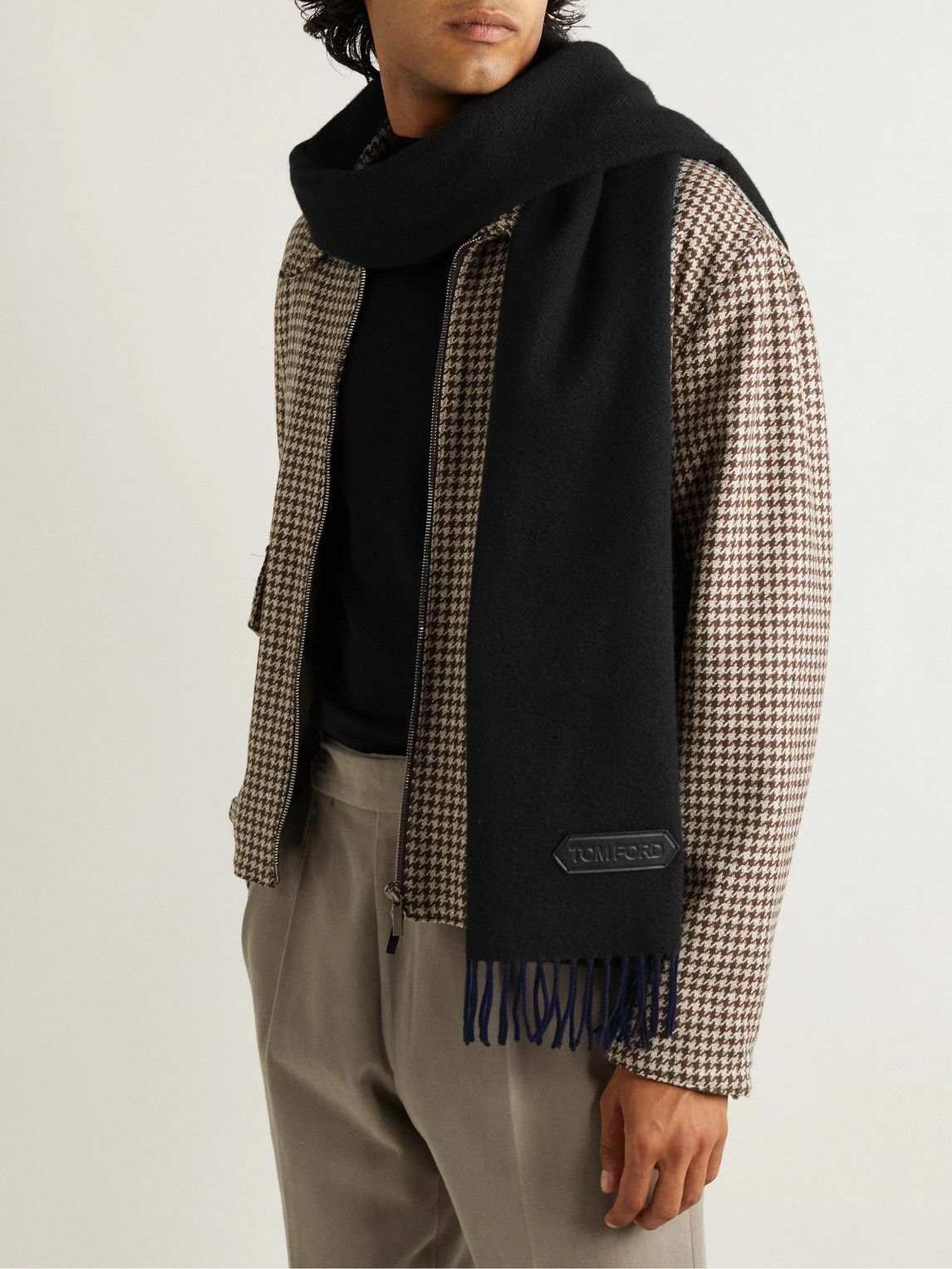 TOM FORD - Logo-Appliquéd Herringbone Wool and Cashmere-Blend Scarf TOM ...