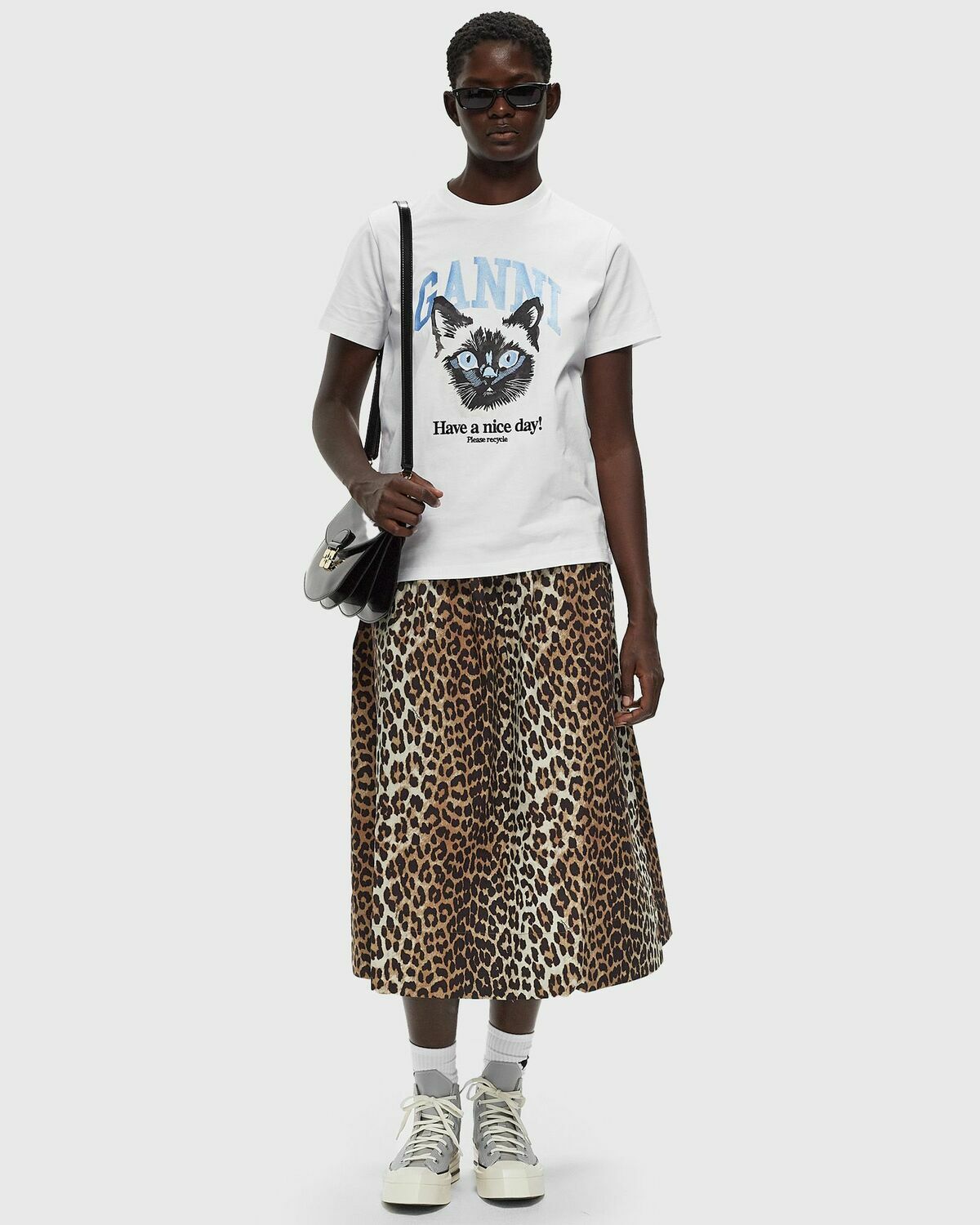 Ganni Basic Jersey Cat Relaxed Tee White Shortsleeves GANNI