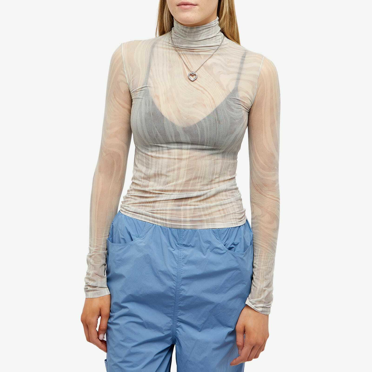 Acne Studios Women's Denise Print Mesh Top in Sand Beige/Light Khaki ...