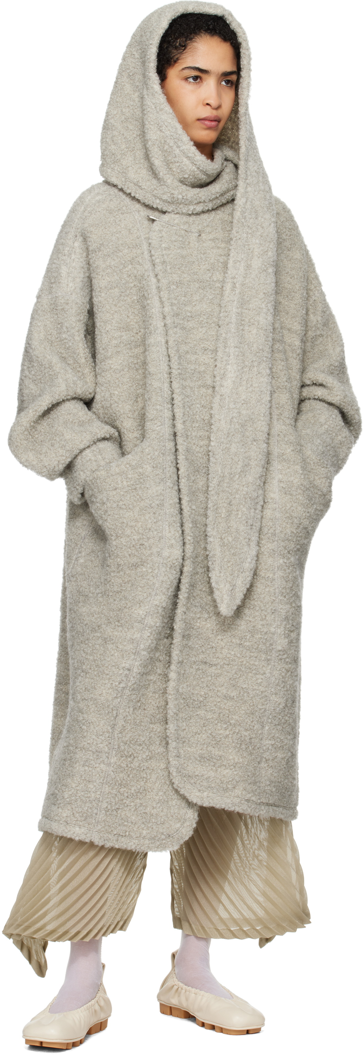 ISSEY MIYAKE Gray Raw Wool Loop Yarn Coat Issey Miyake Men