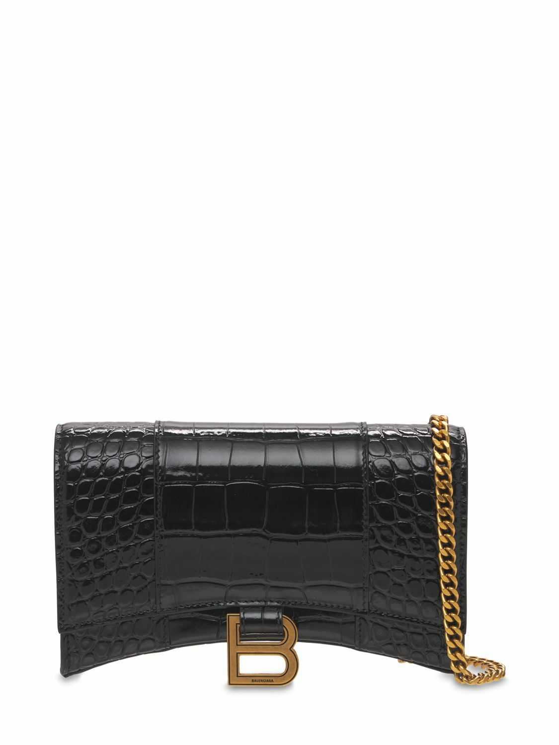 BALENCIAGA - Hourglass Embossed Leather Chain Wallet Balenciaga