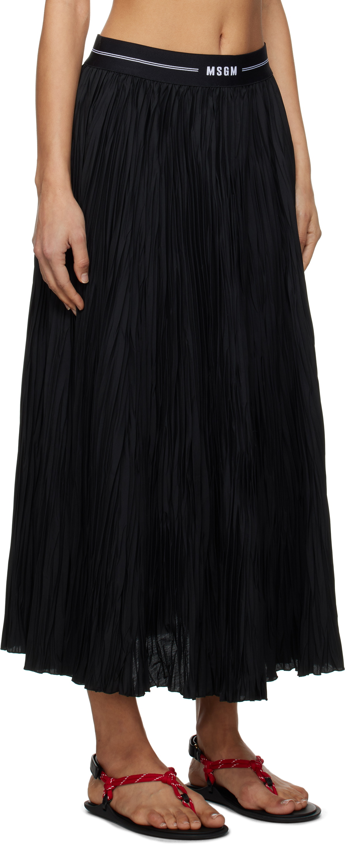 MSGM Black Pleated Midi Skirt MSGM