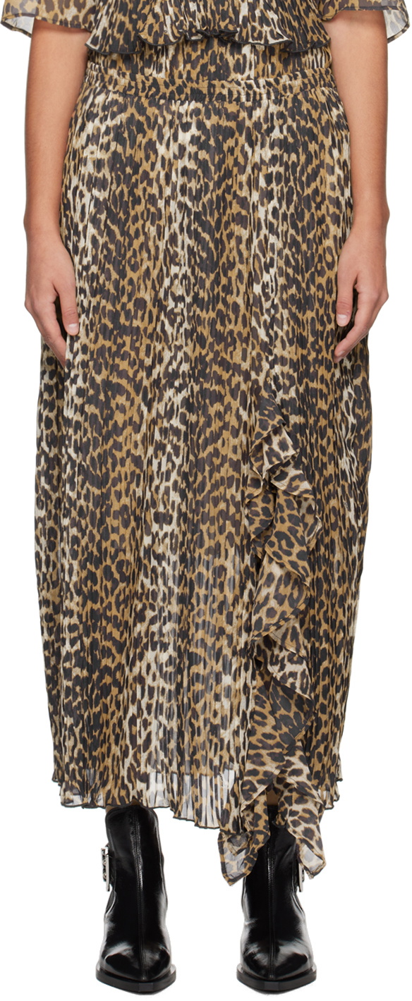 GANNI Brown Pleated Midi Skirt GANNI