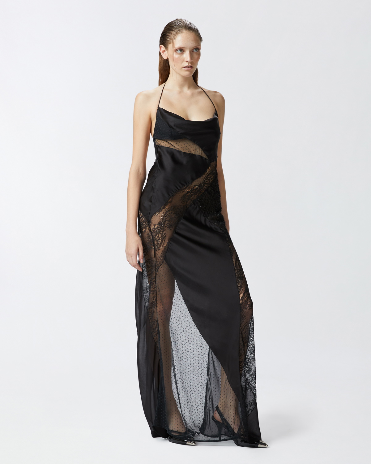 Pinko Elegant Long Patchwork Dress Limo Black Pinko