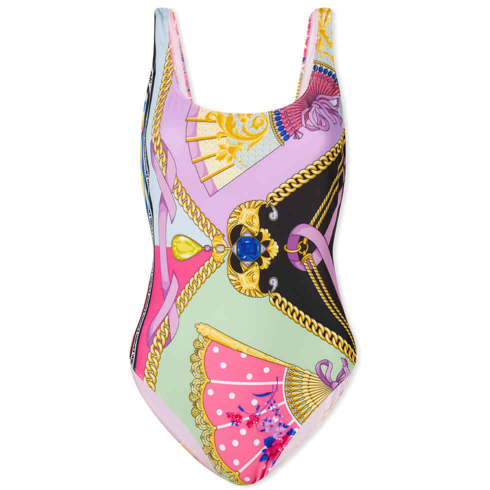 Versace Women's Fan Print Swimsuit in Multi Versace
