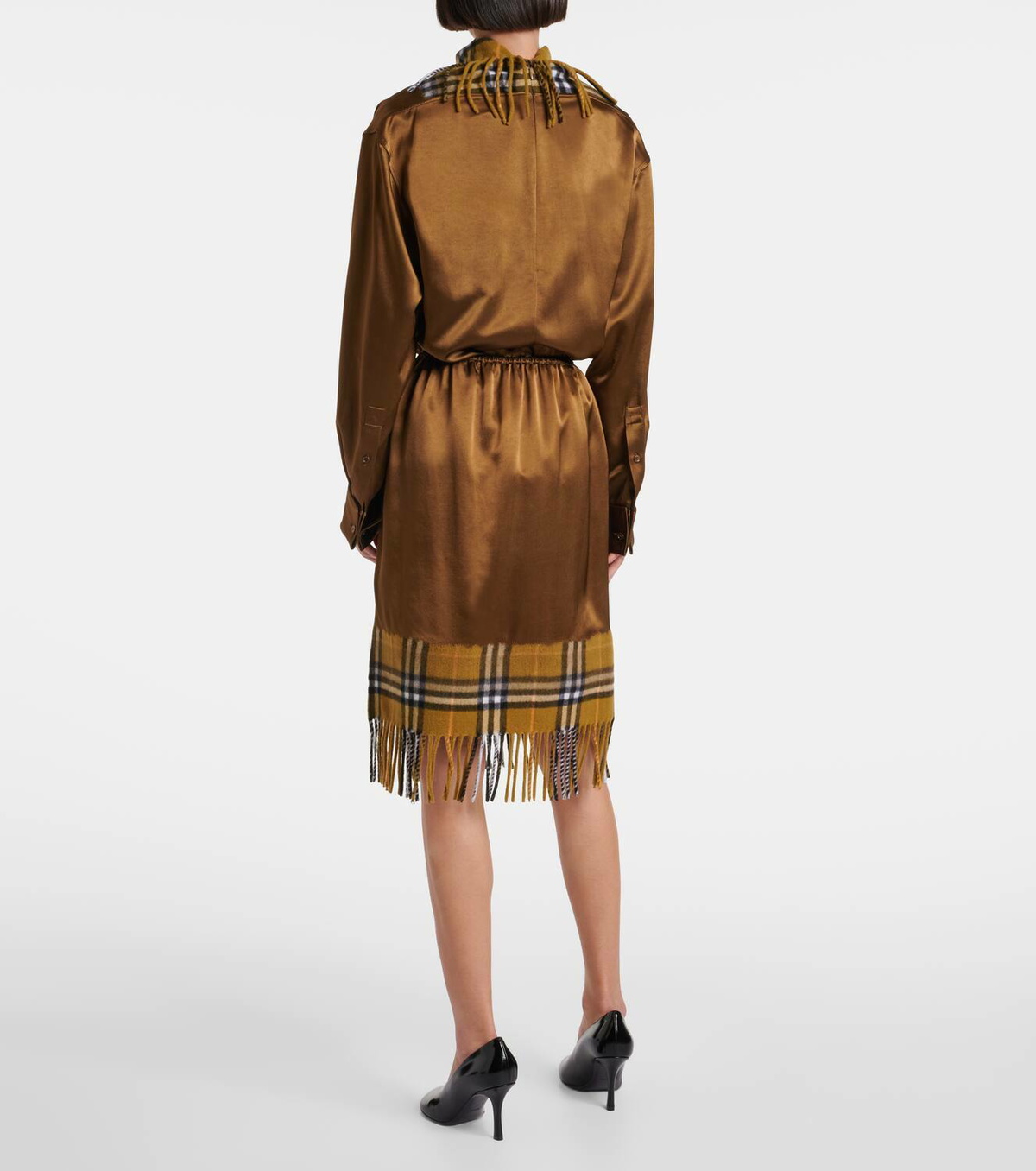 Burberry Burberry Check fringed satin midi skirt Burberry