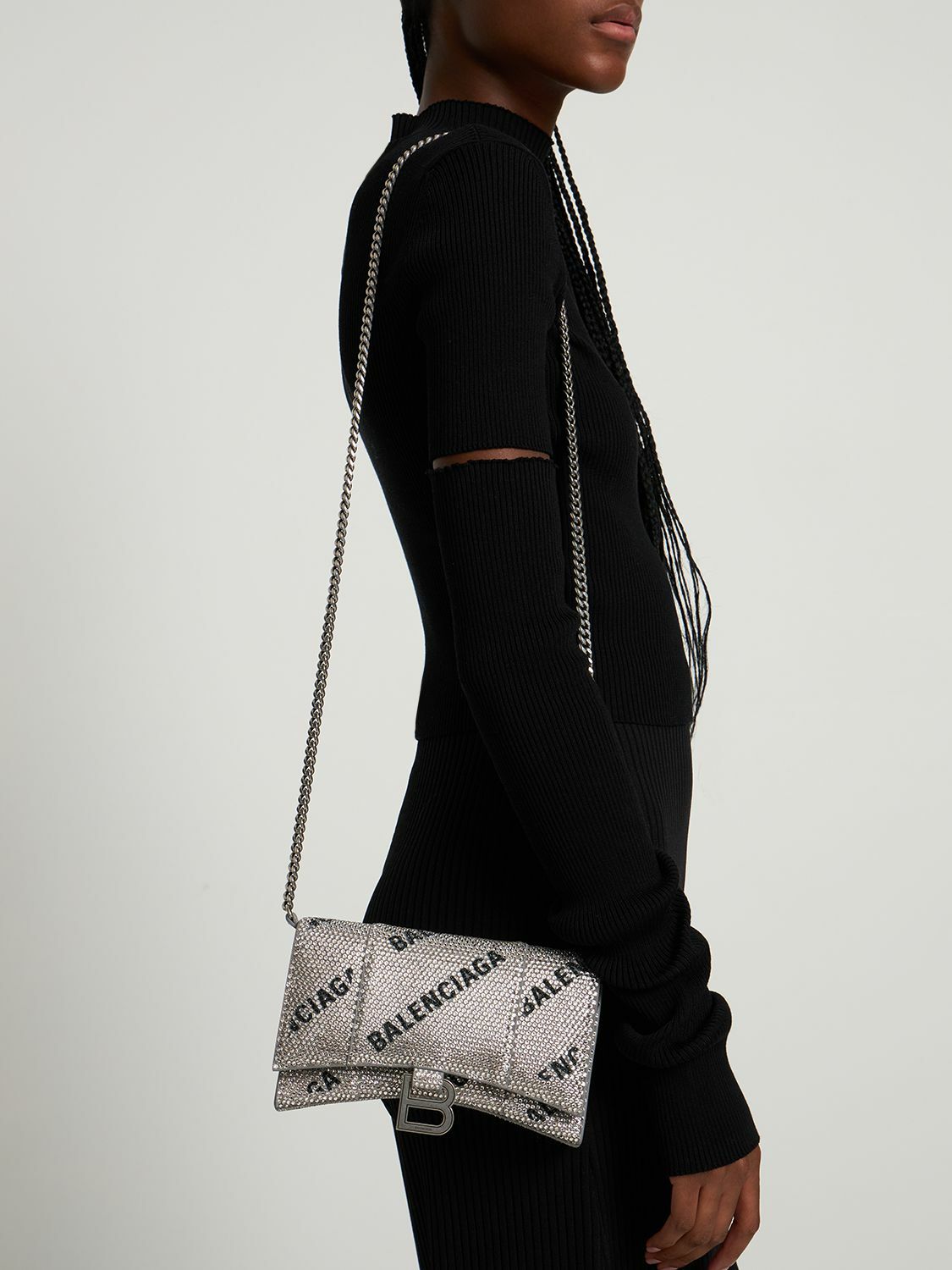 BALENCIAGA - Hourglass Logo Strass Chain Wallet Balenciaga