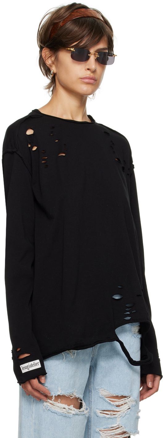 lesugiatelier Black Distressed Long Sleeve T-Shirt lesugiatelier