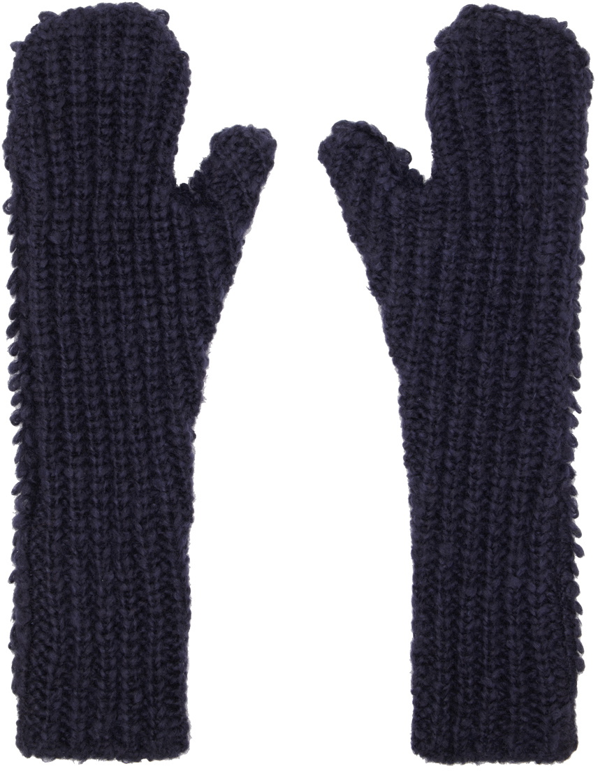 Marni Navy Long Ribbed Mittens Marni