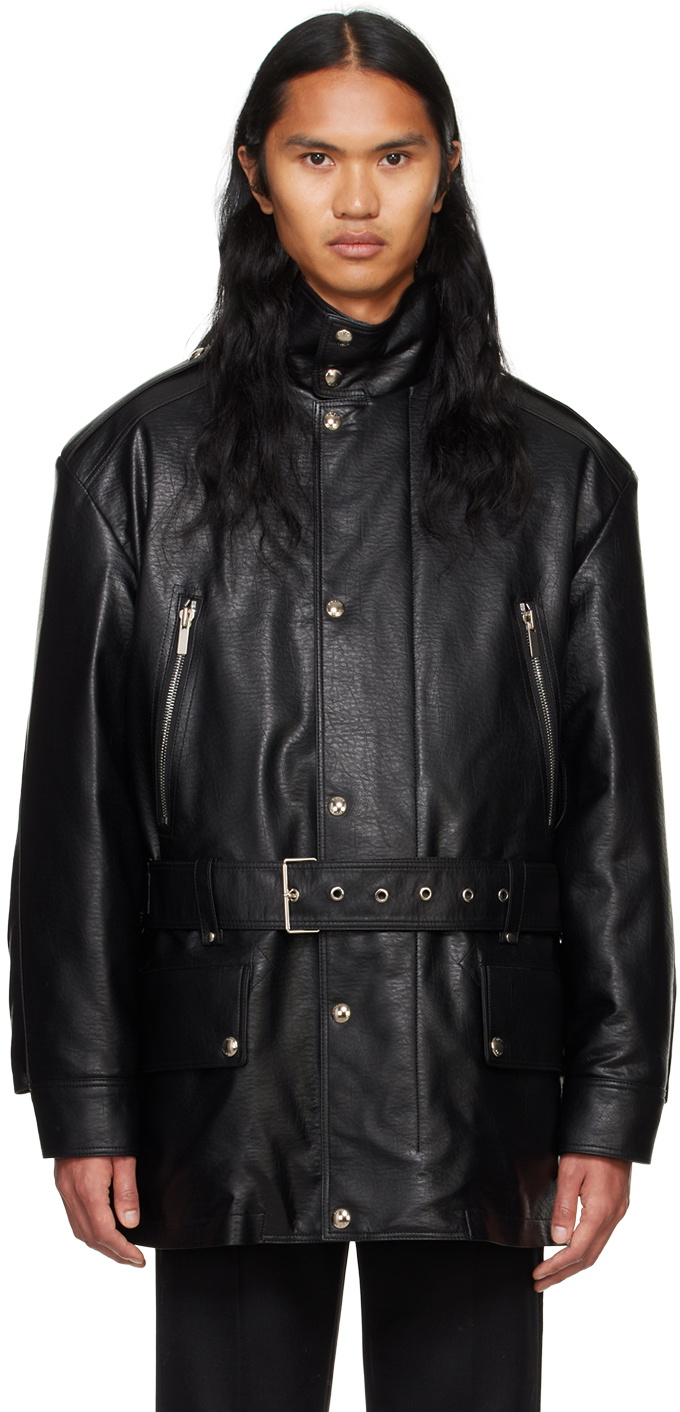 System Black Safari Faux-Leather Jacket System