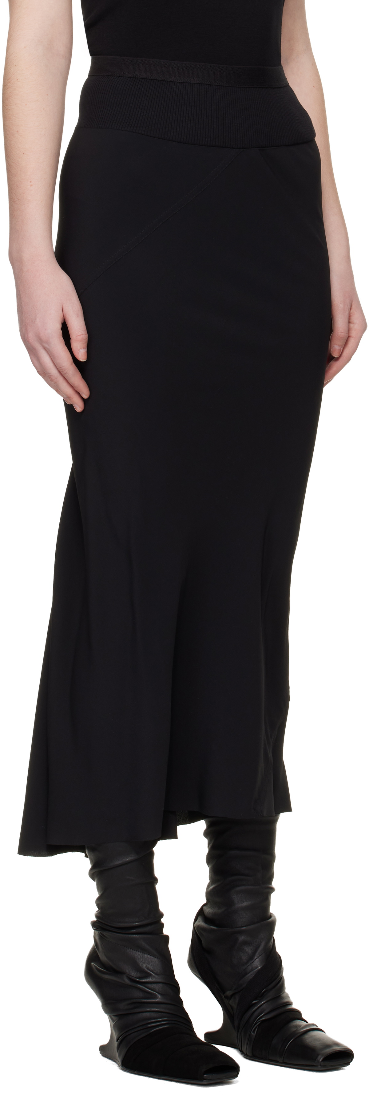 Rick Owens Black Temple Calf Bias Midi Skirt Rick Owens