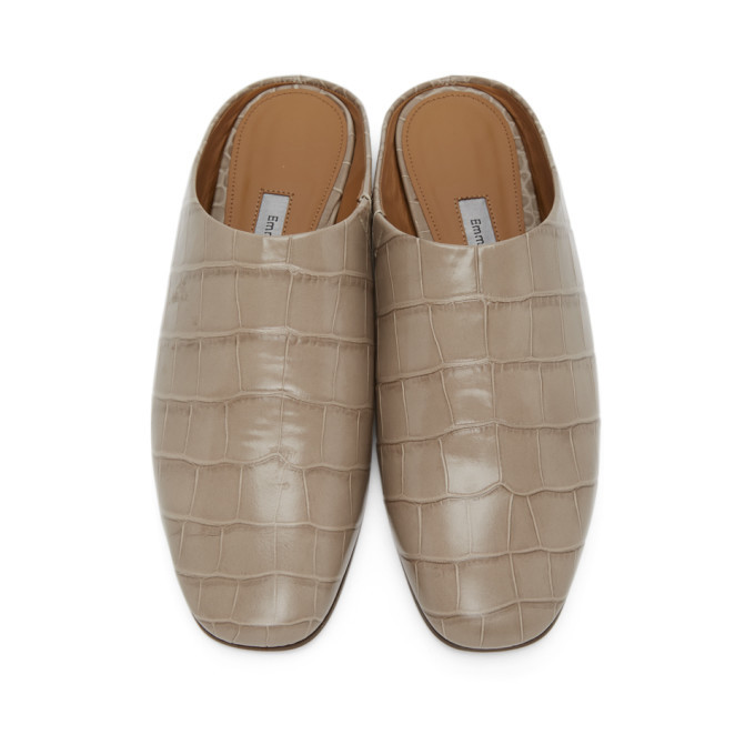 Emme Parsons Taupe Croc-Embossed Glider Slippers