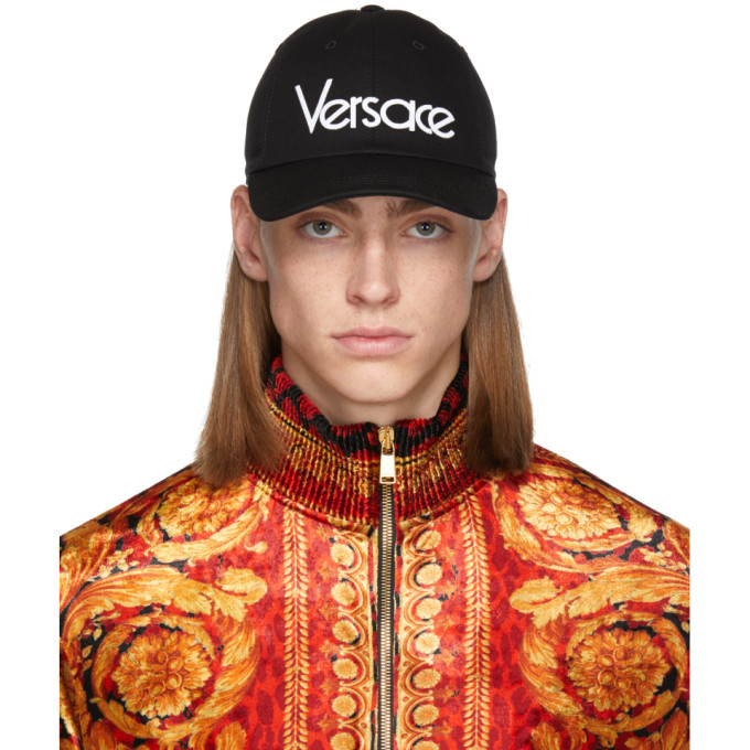 Versace Black Embroidered Logo Cap Versace