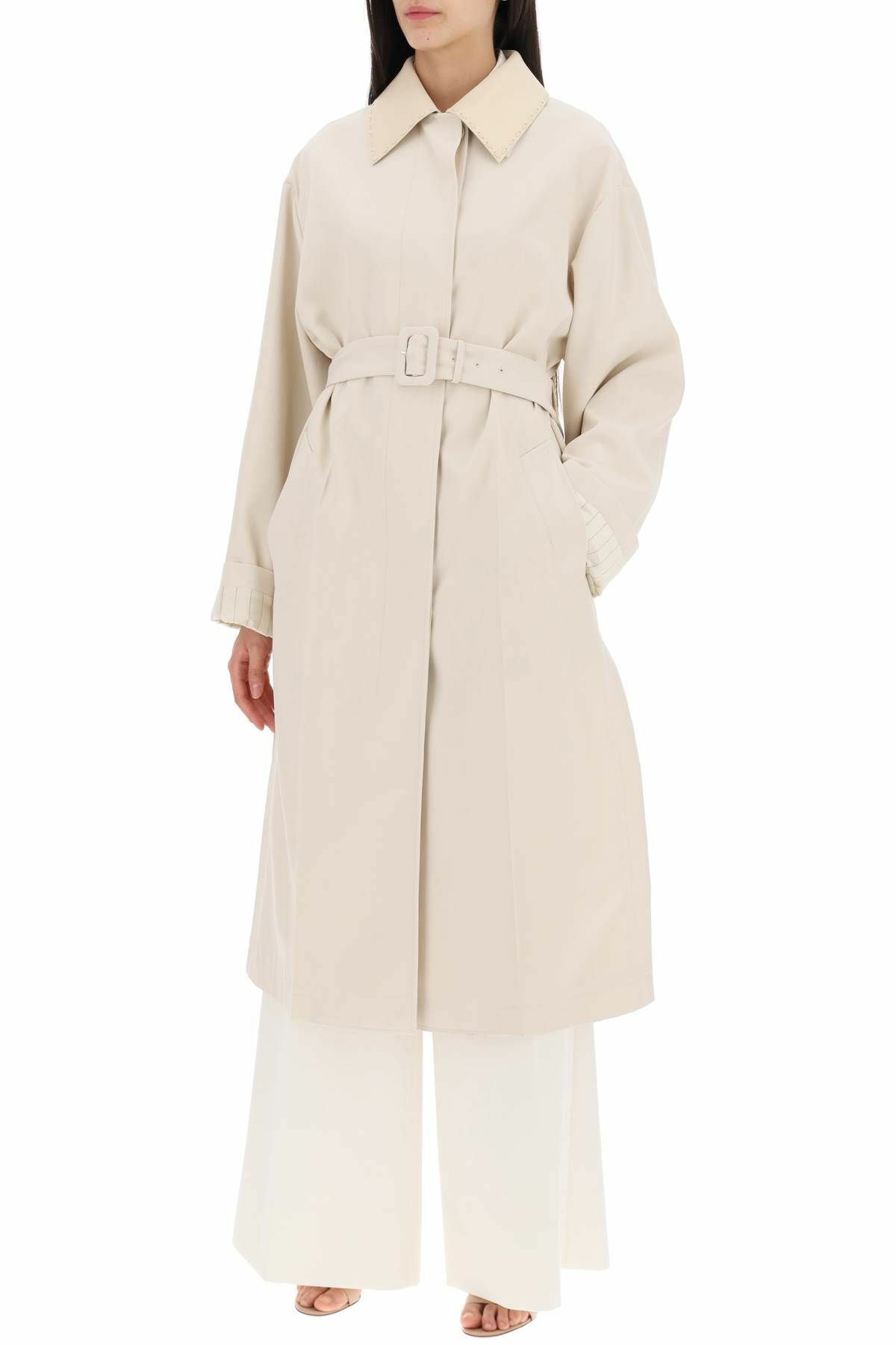 FENDI trench coat with removable leather collar White Fendi