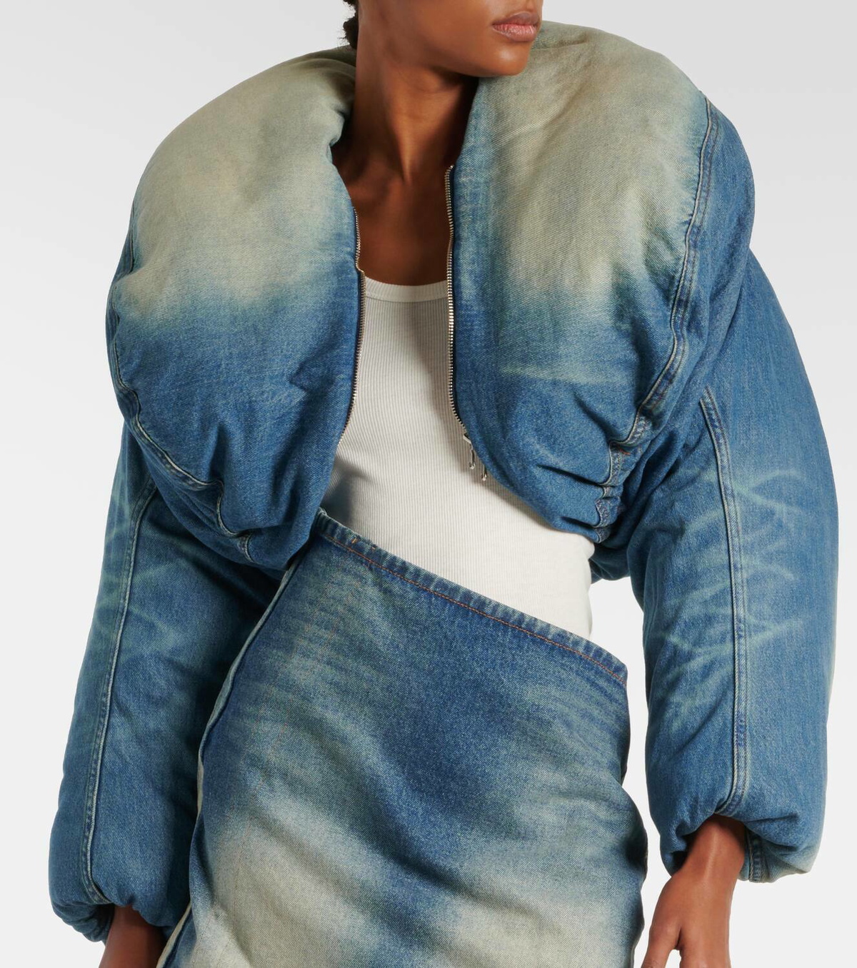 Y/Project Cropped denim puffer jacket Y/Project