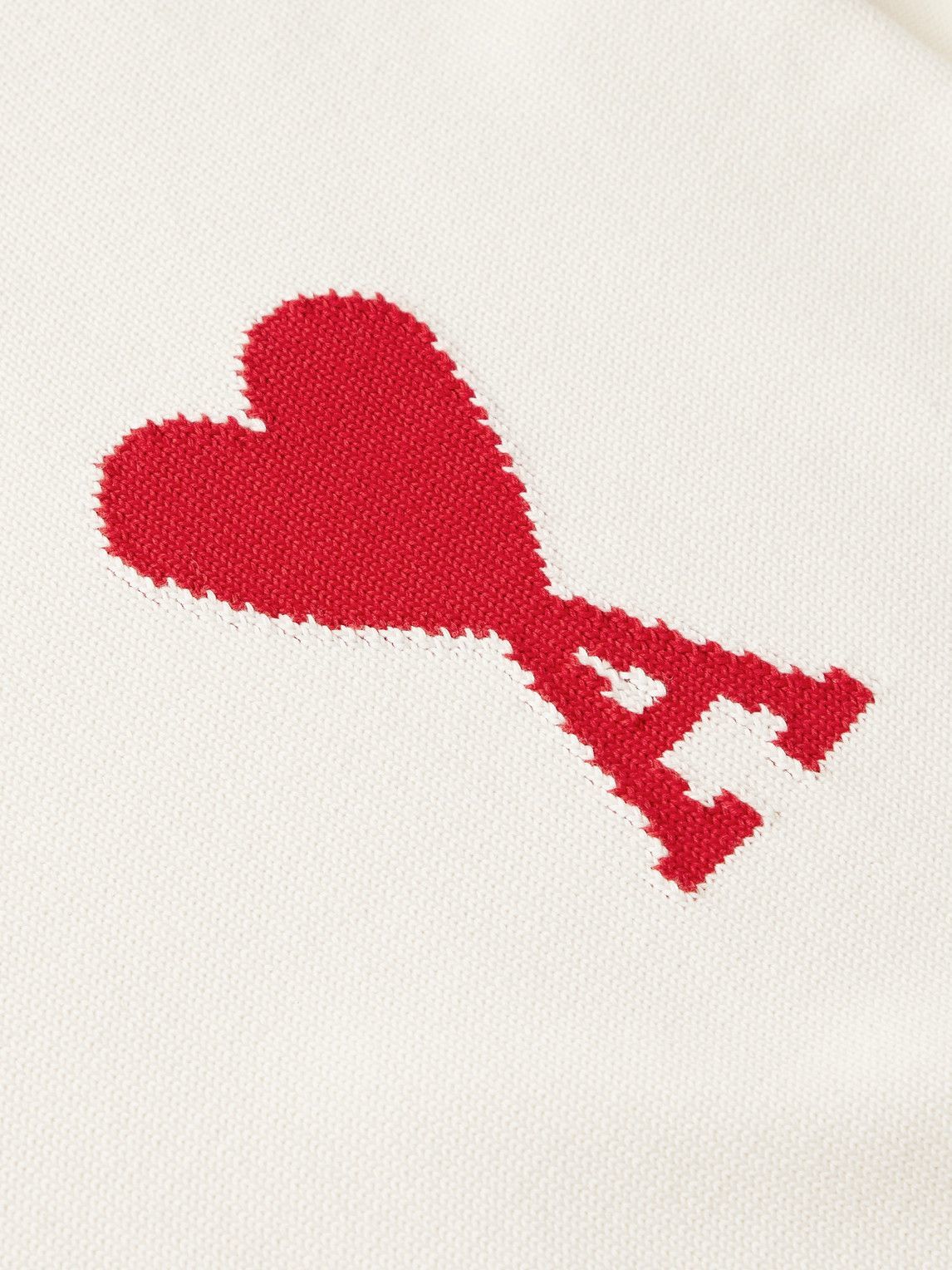 AMI PARIS - Logo-Intarsia Organic Cotton and Wool-Blend Sweater - White AMI