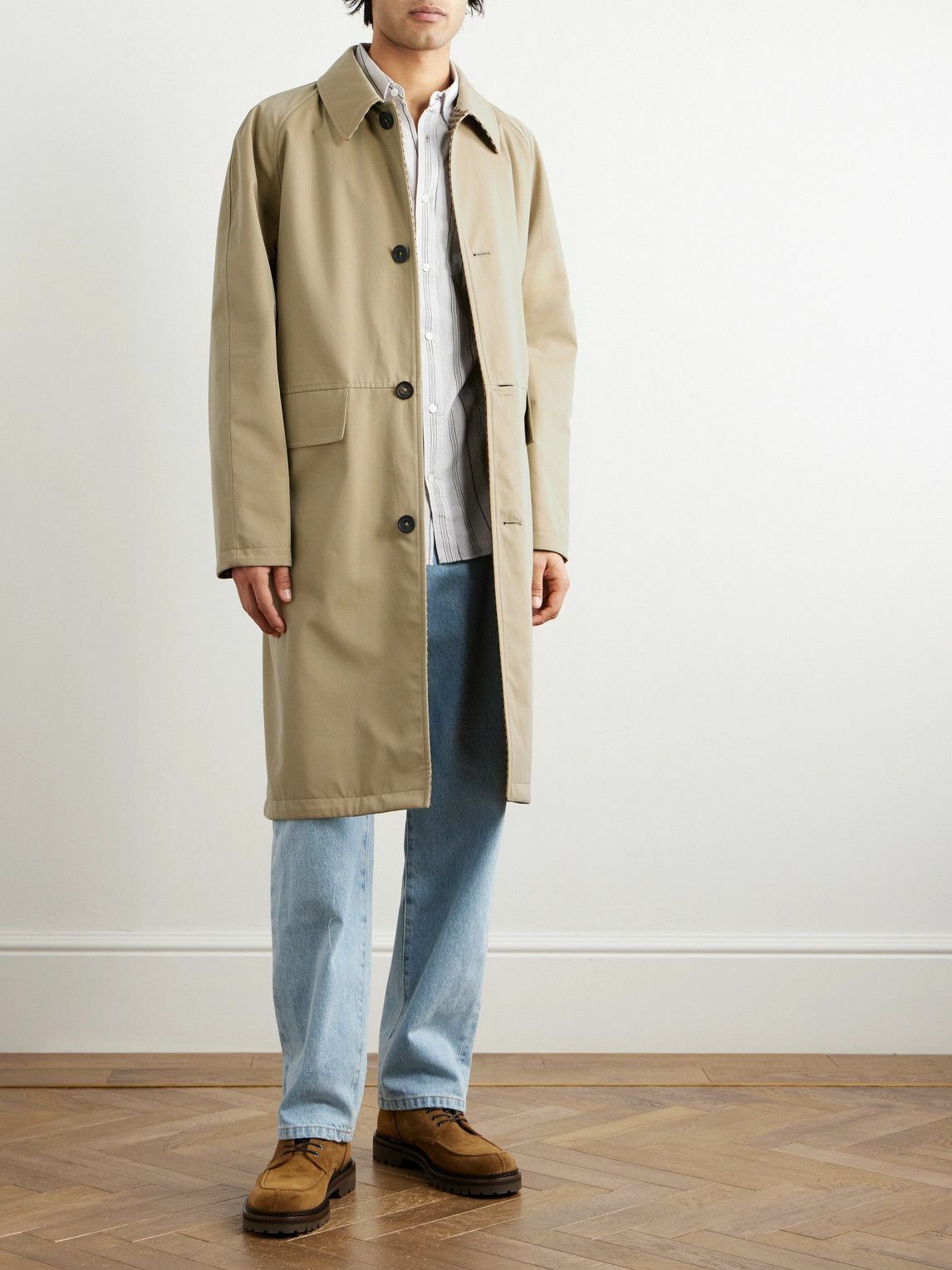 Drake's - Reversible Cotton-Twill and Houndstooth Wool Coat - Neutrals ...