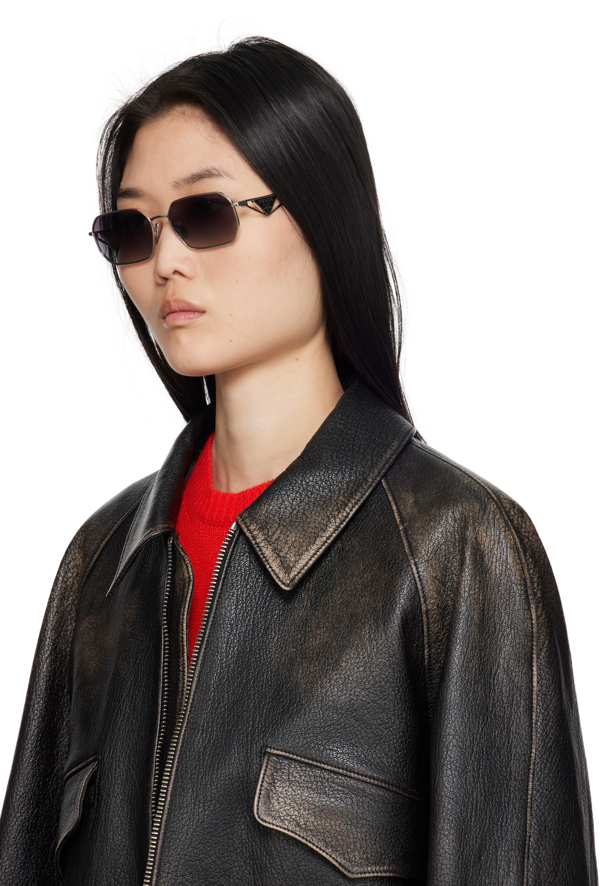 Prada Eyewear Silver Triangle Logo Sunglasses Prada