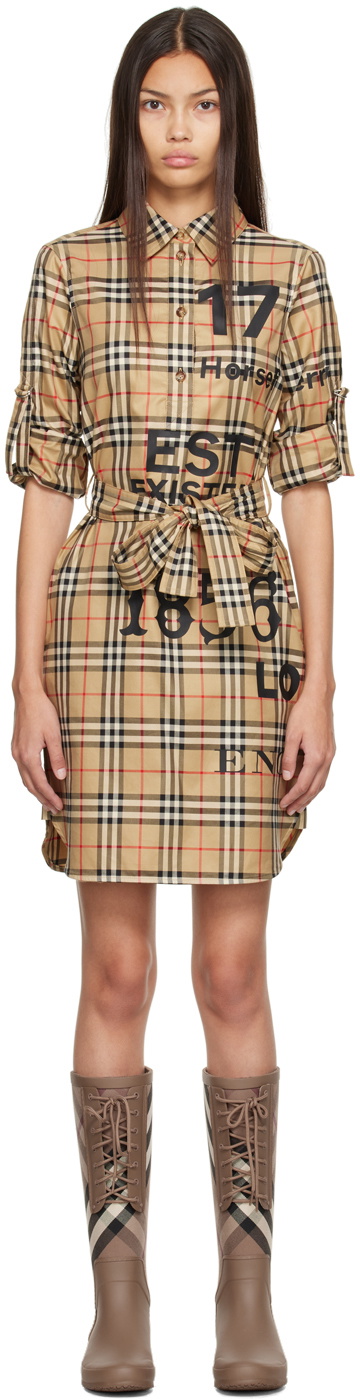 Burberry Beige Check Midi Dress Burberry