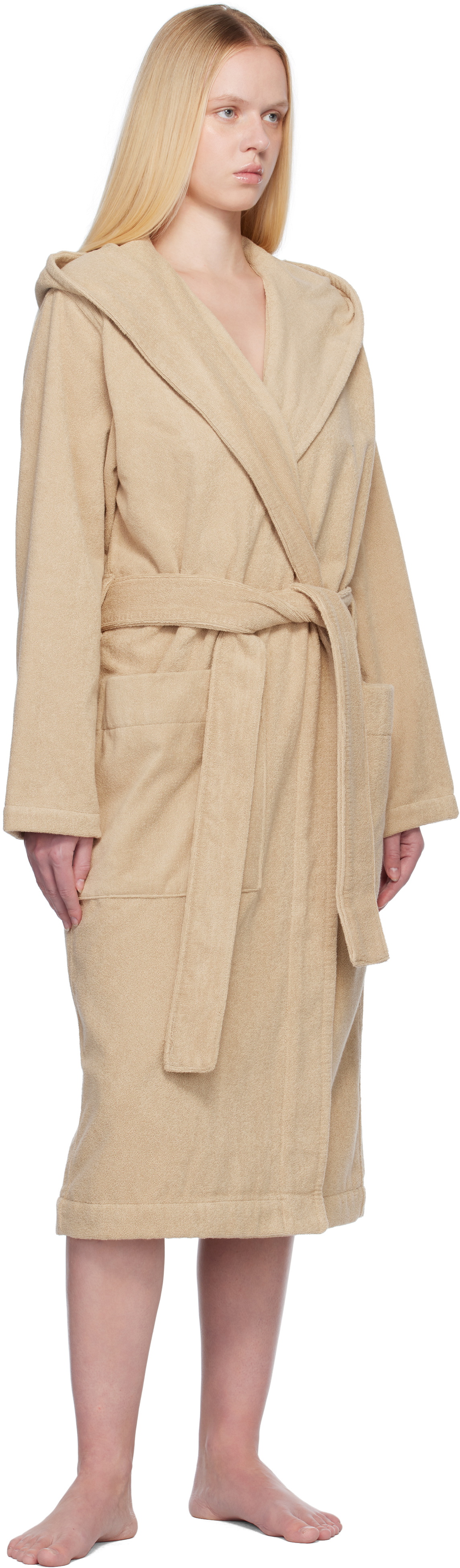 Tekla Beige Terry Hooded Bathrobe Tekla Fabrics