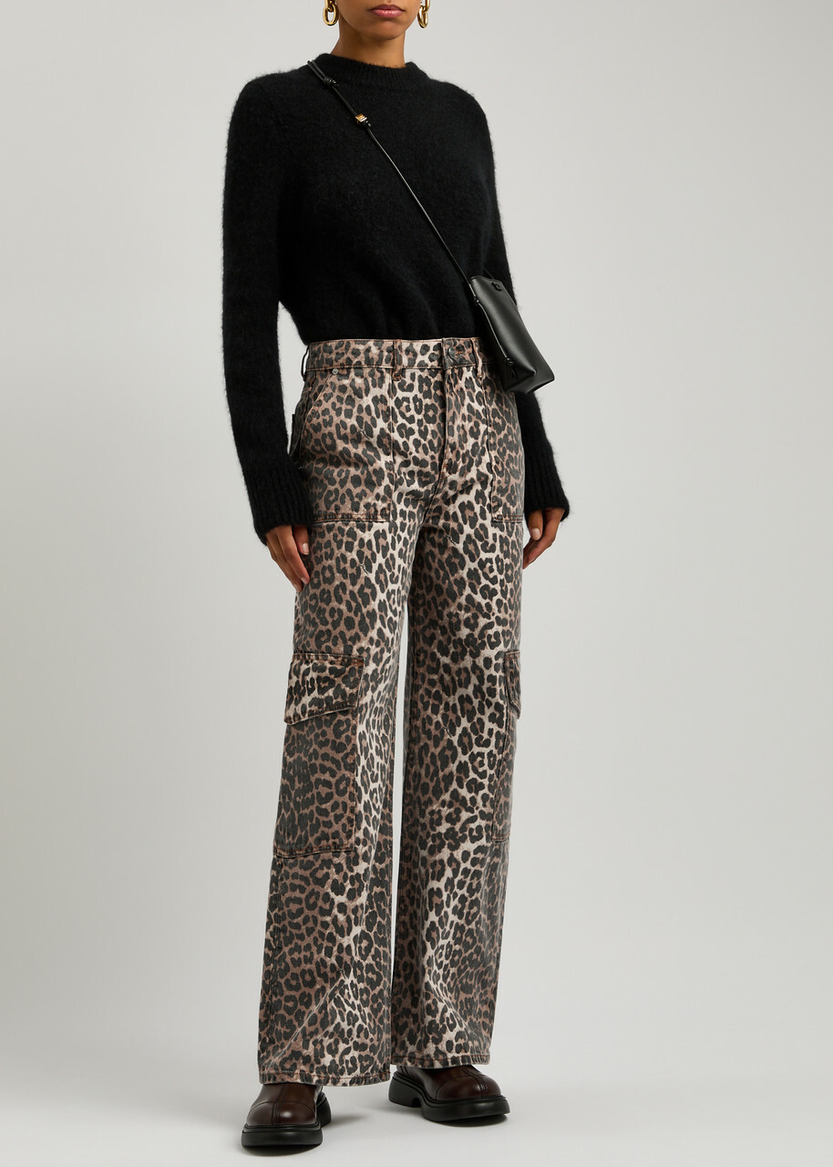 Ganni Leopard-print Straight-leg Cargo Jeans GANNI