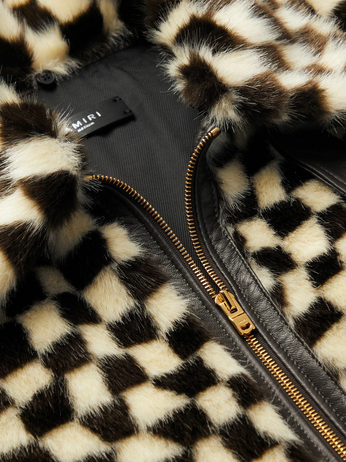AMIRI - Leather-Trimmed Checked Faux Fur Blouson Jacket - Neutrals Amiri