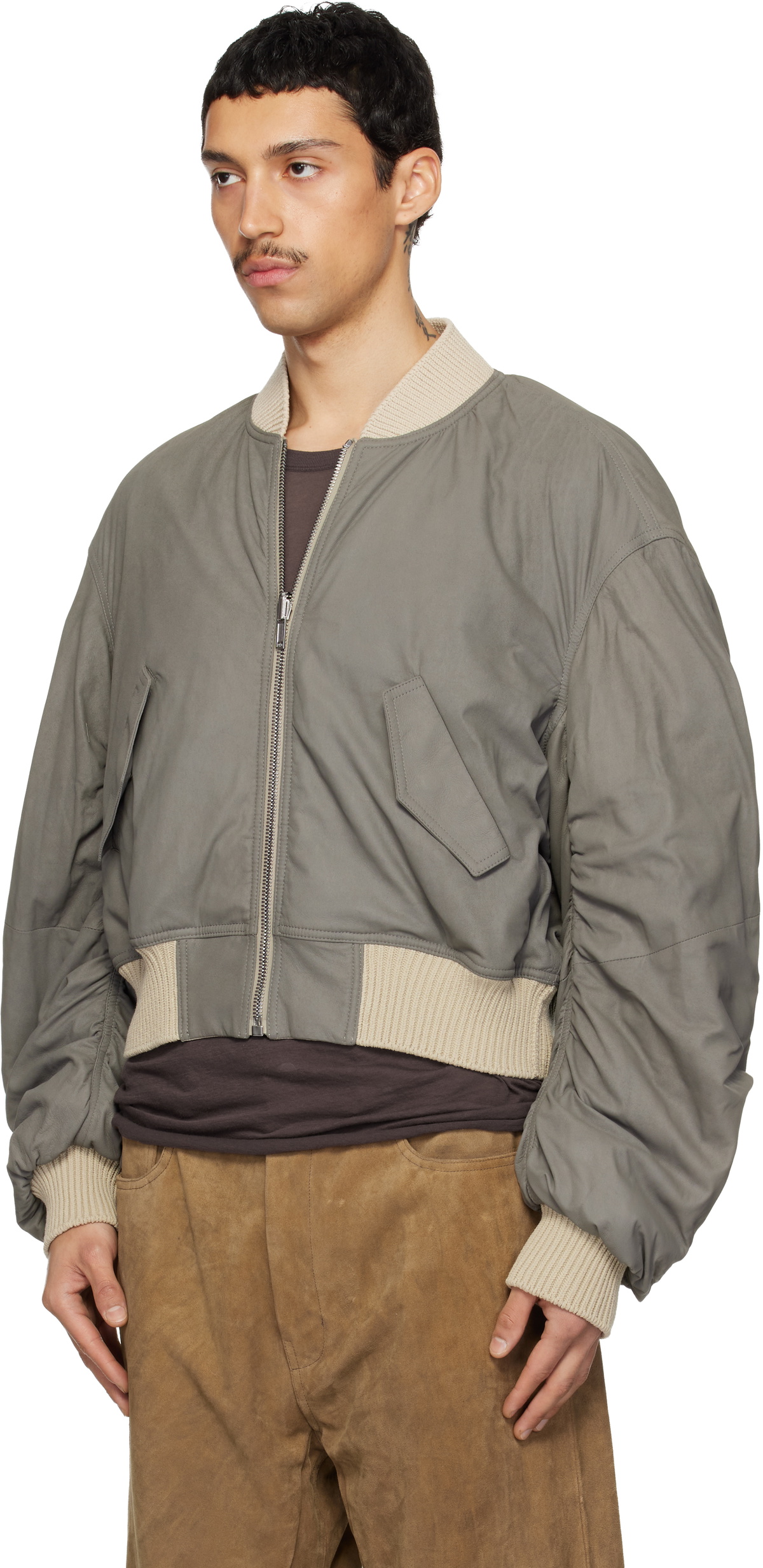 Rick Owens Beige & Gray Temple Reversible Secchia Flight Jacket Rick Owens