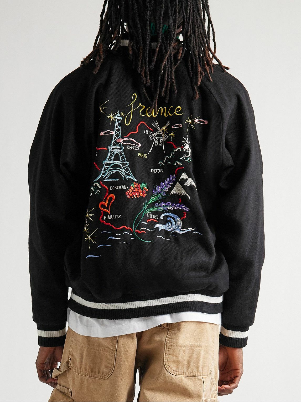 KENZO - Reversible Embroidered Wool-Twill and Satin Bomber Jacket ...