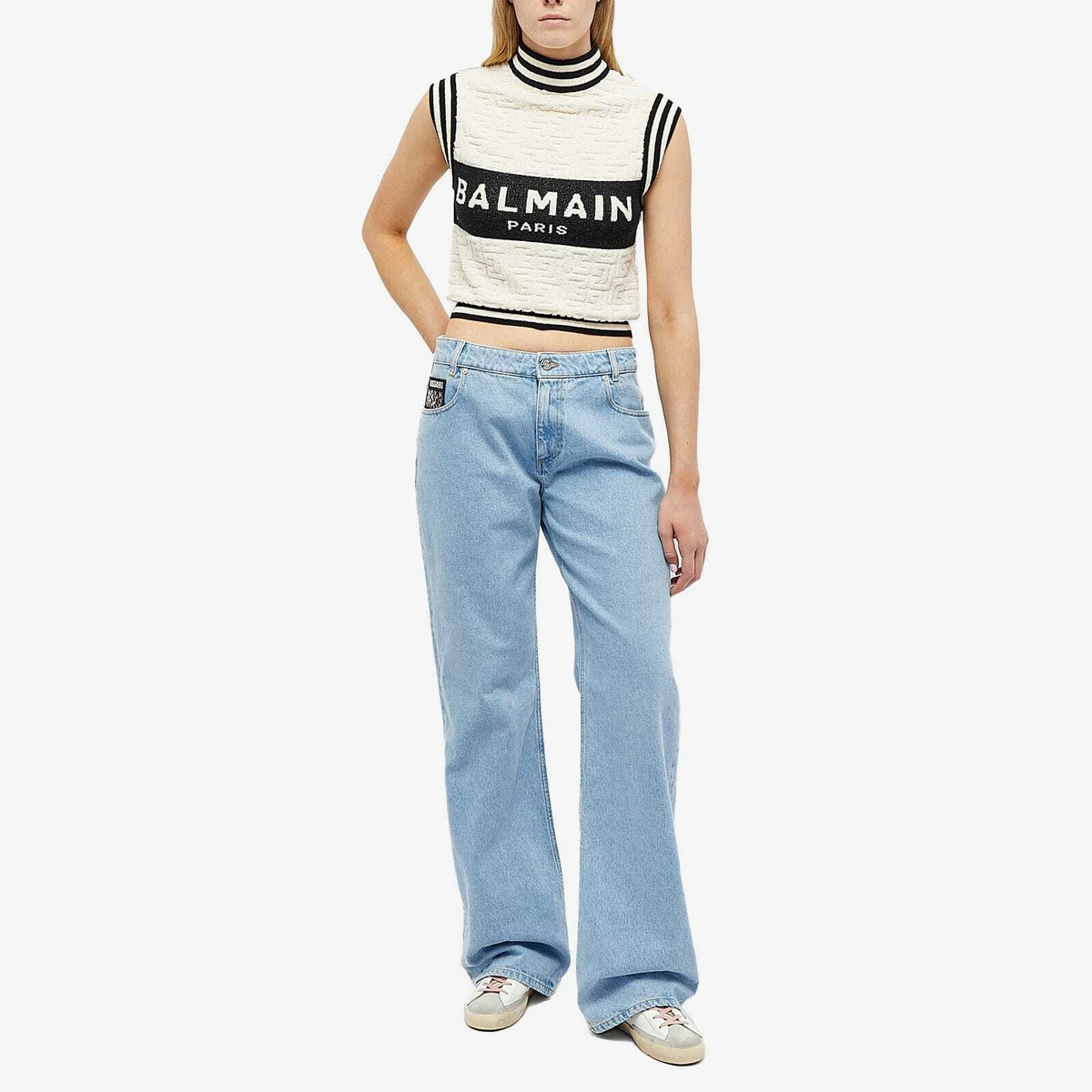 Balmain Women's Logo Knit Vest Top in Beige Balmain Balmain Women's Logo Knit Vest Top in Beige Balmain