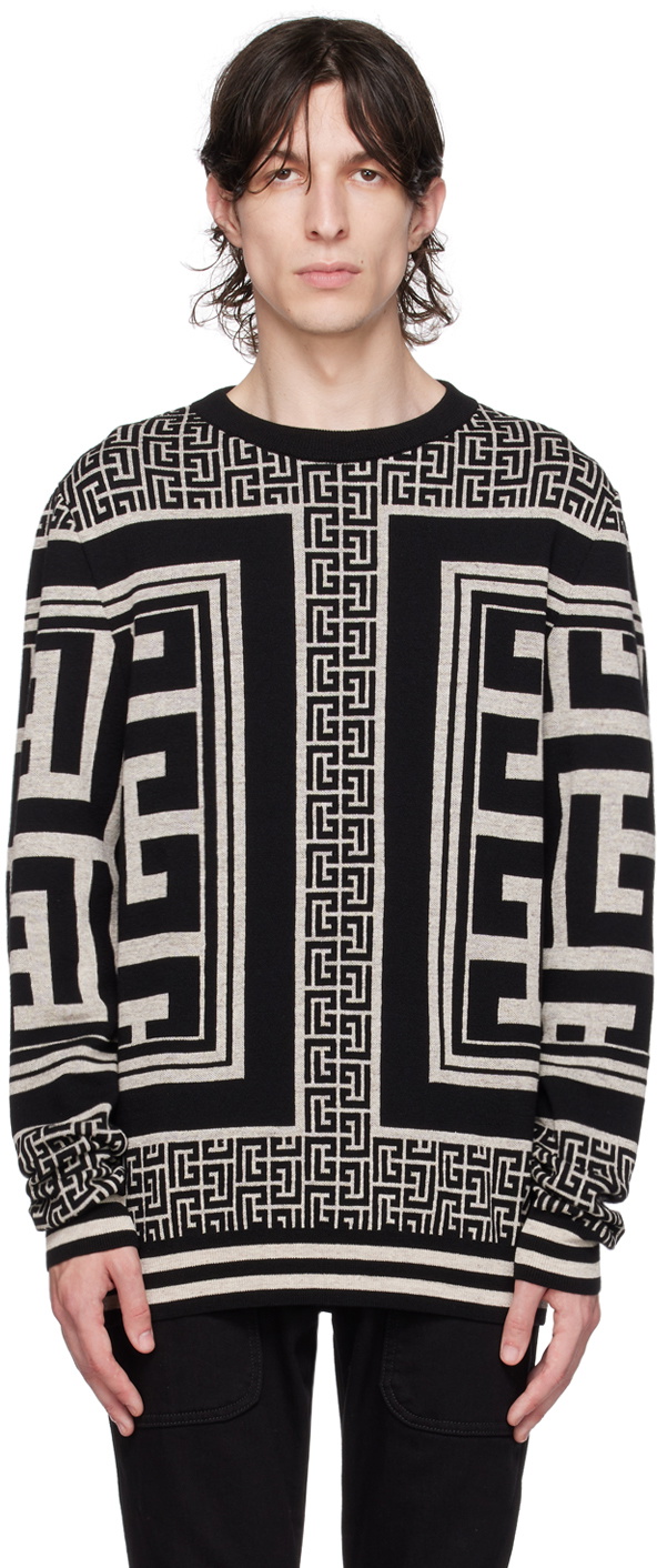 Balmain Black & Off-White Monogram Sweater Balmain