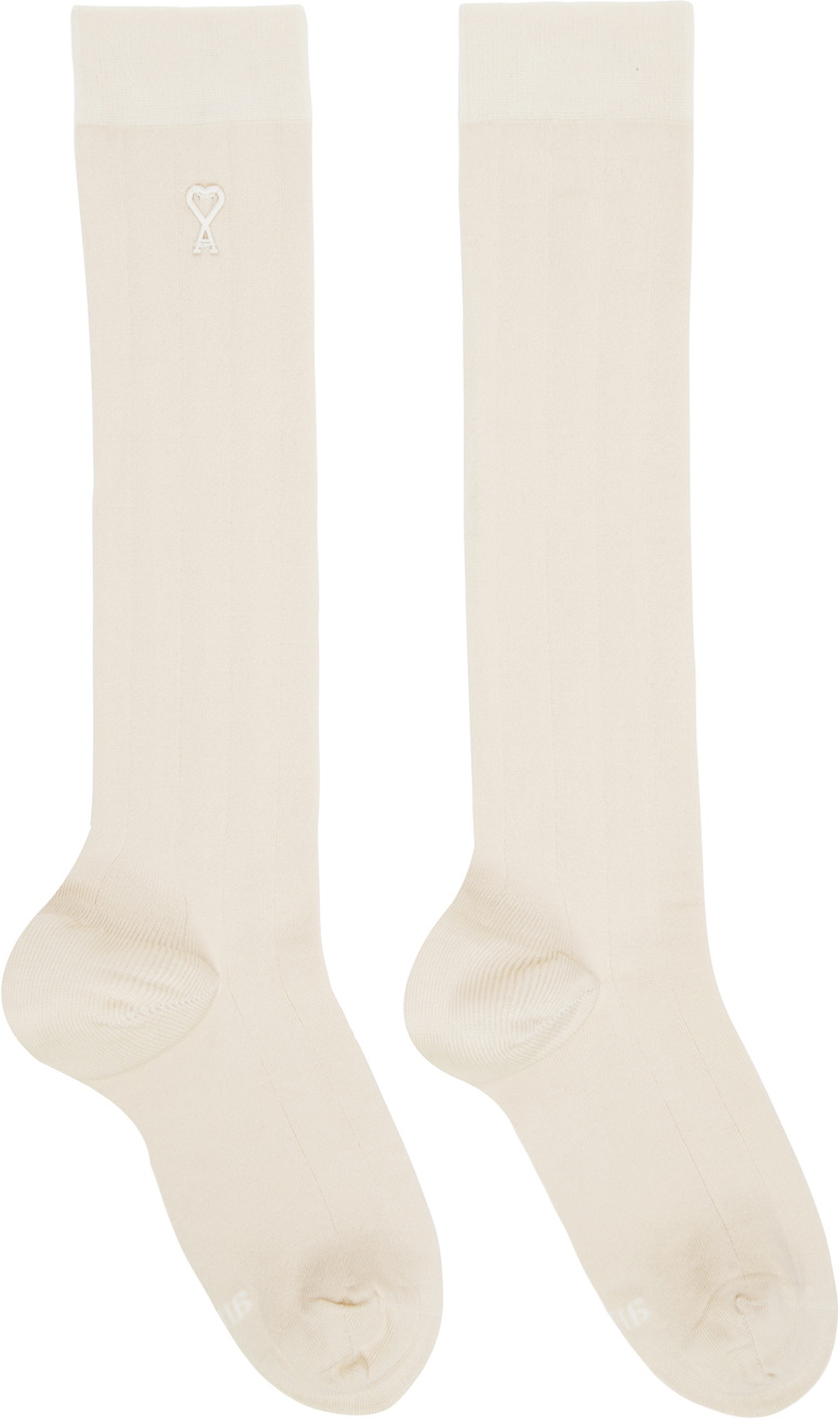AMI Paris Off-White Silk Socks AMI