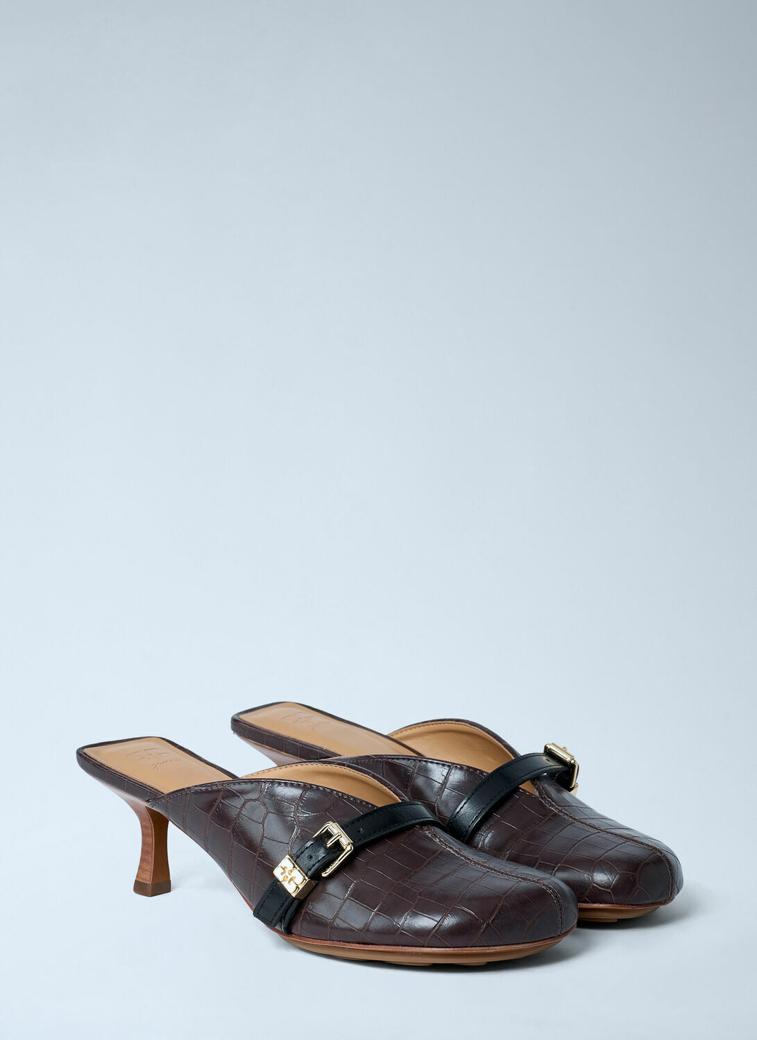 GANNI Sue Croc-Embossed Heeled Mules GANNI