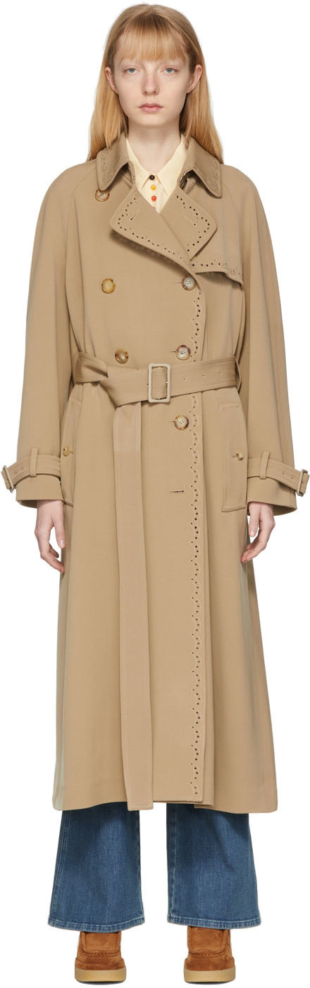 Chloé Beige Long Belted Trench Coat Chloe