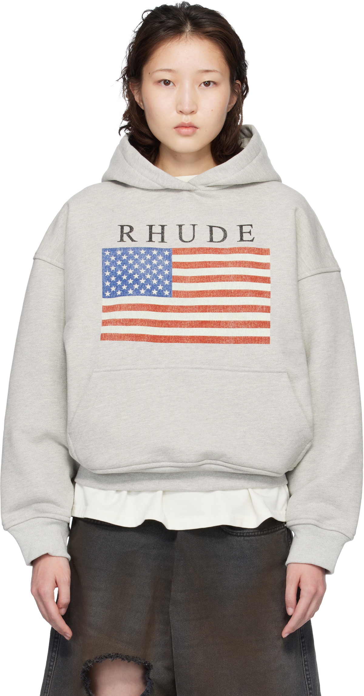 Rhude Gray USA Flag Hoodie Rhude