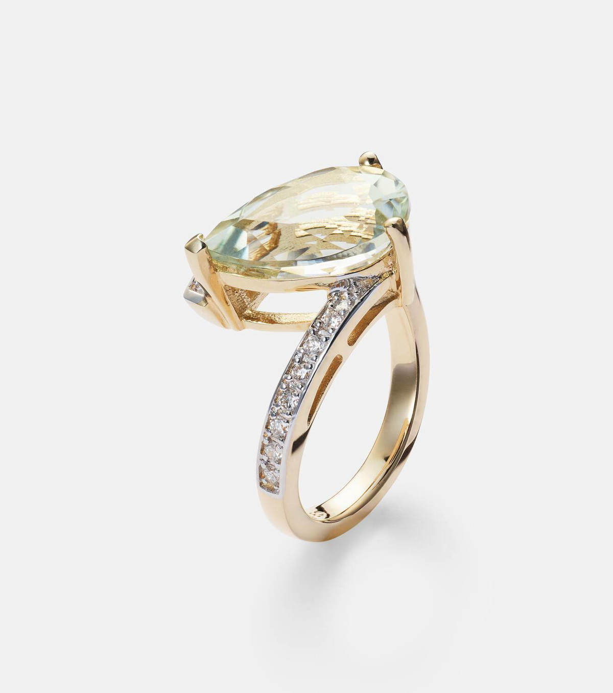 Mateo Slanted 14kt gold ring with amethyst and diamonds Mateo