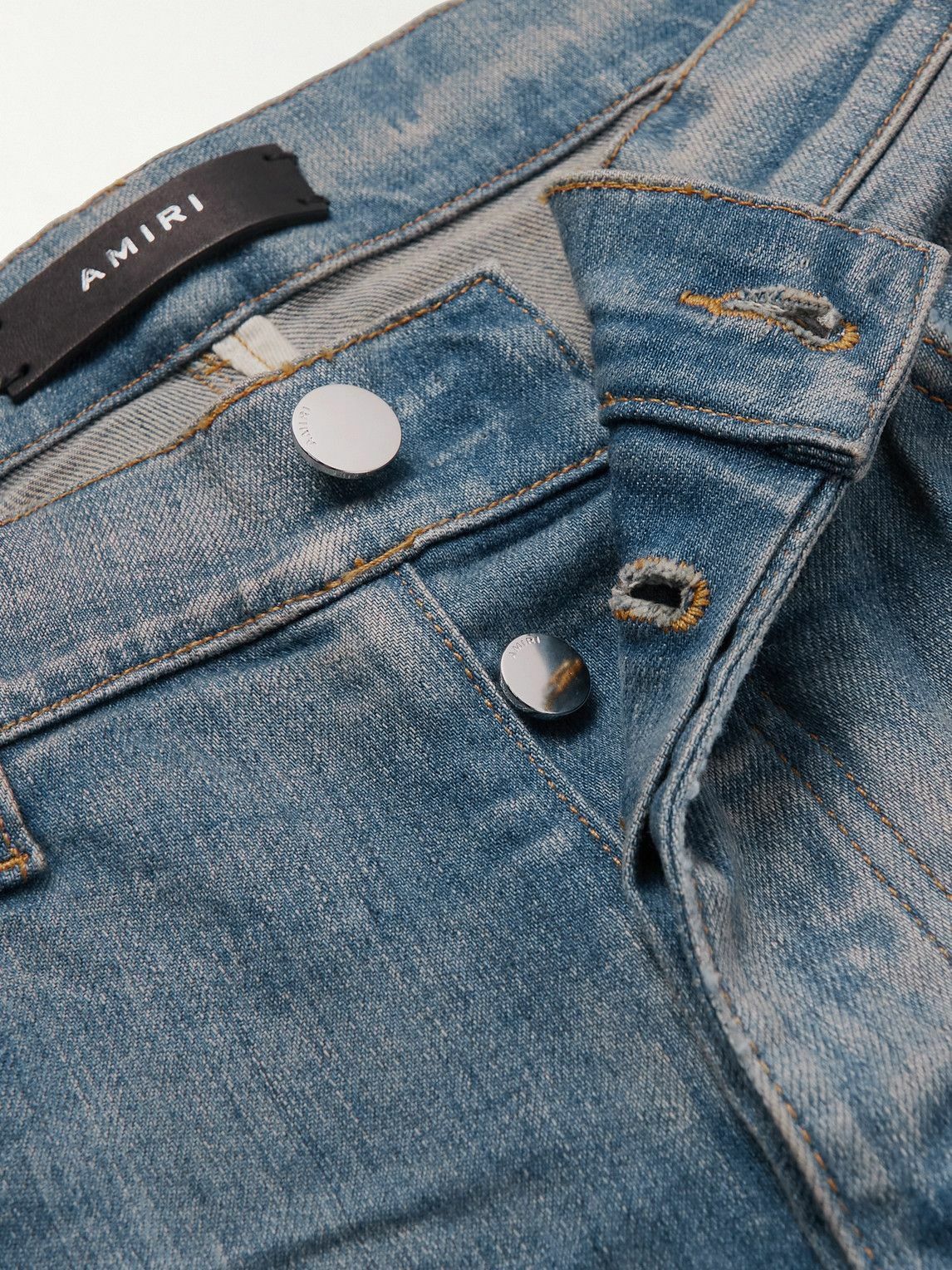 AMIRI - MX1 Skinny-Fit Paint-Splattered Panelled Distressed Jeans ...