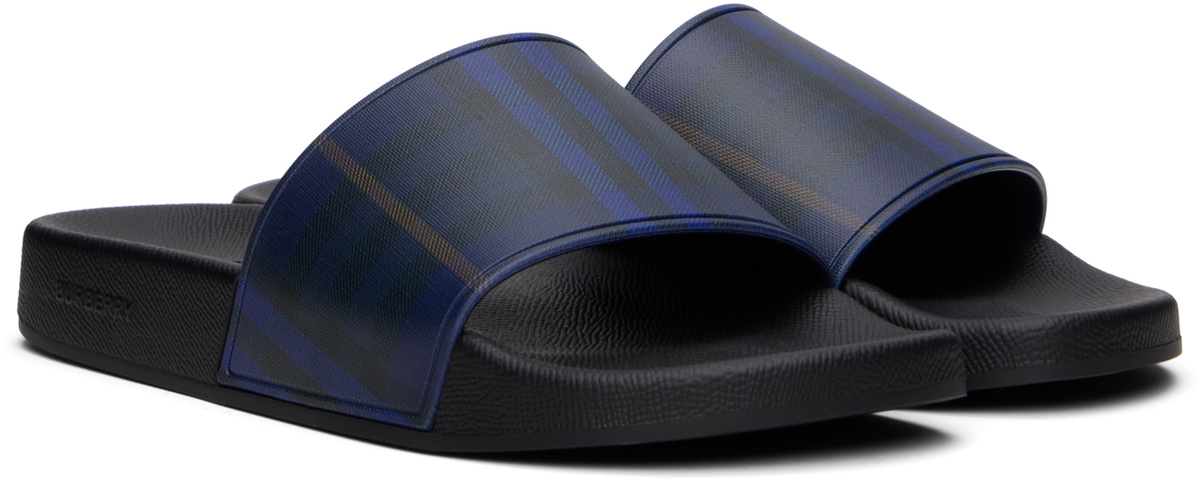 Burberry Navy Check Pool Slides Burberry