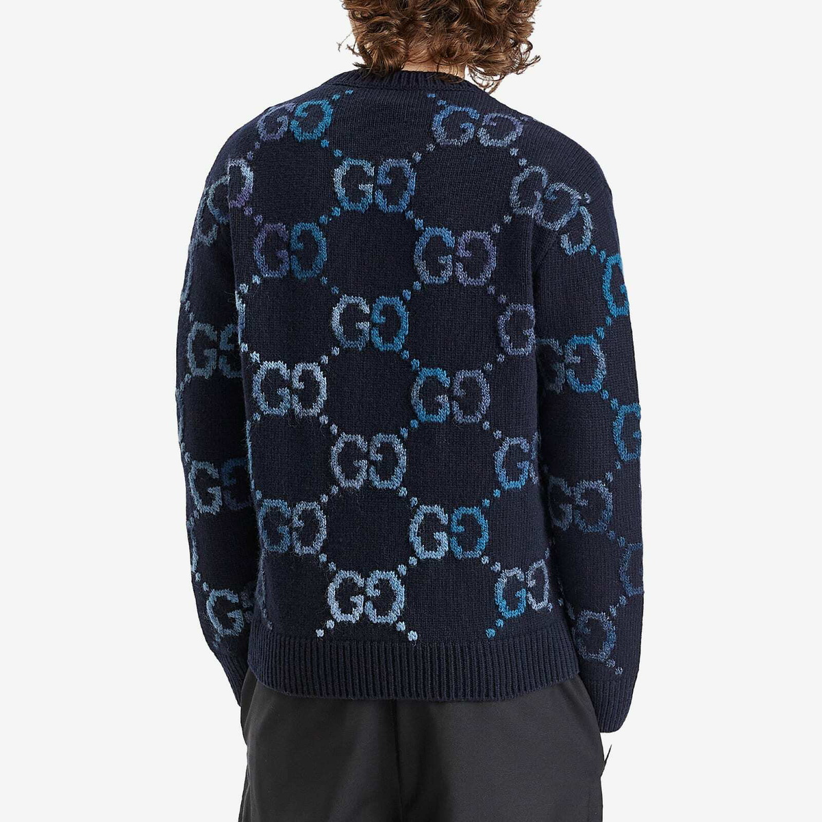 Gucci Men's Jumbo GG Wool Crew Neck Knitwear in Navy Gucci