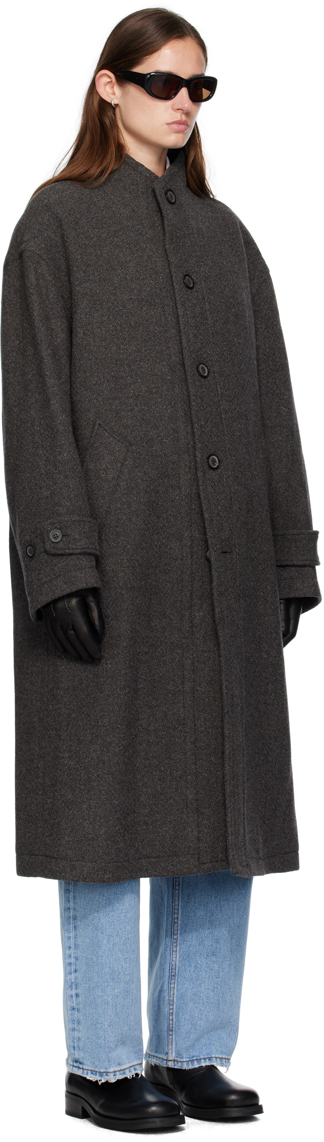 COOR Gray Cashmere High-Neck Coat COOR