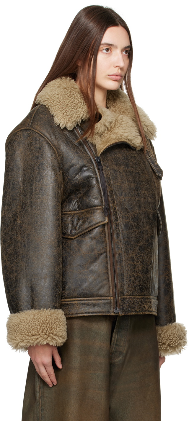 Acne Studios Brown Zip Shearling Jacket Acne Studios