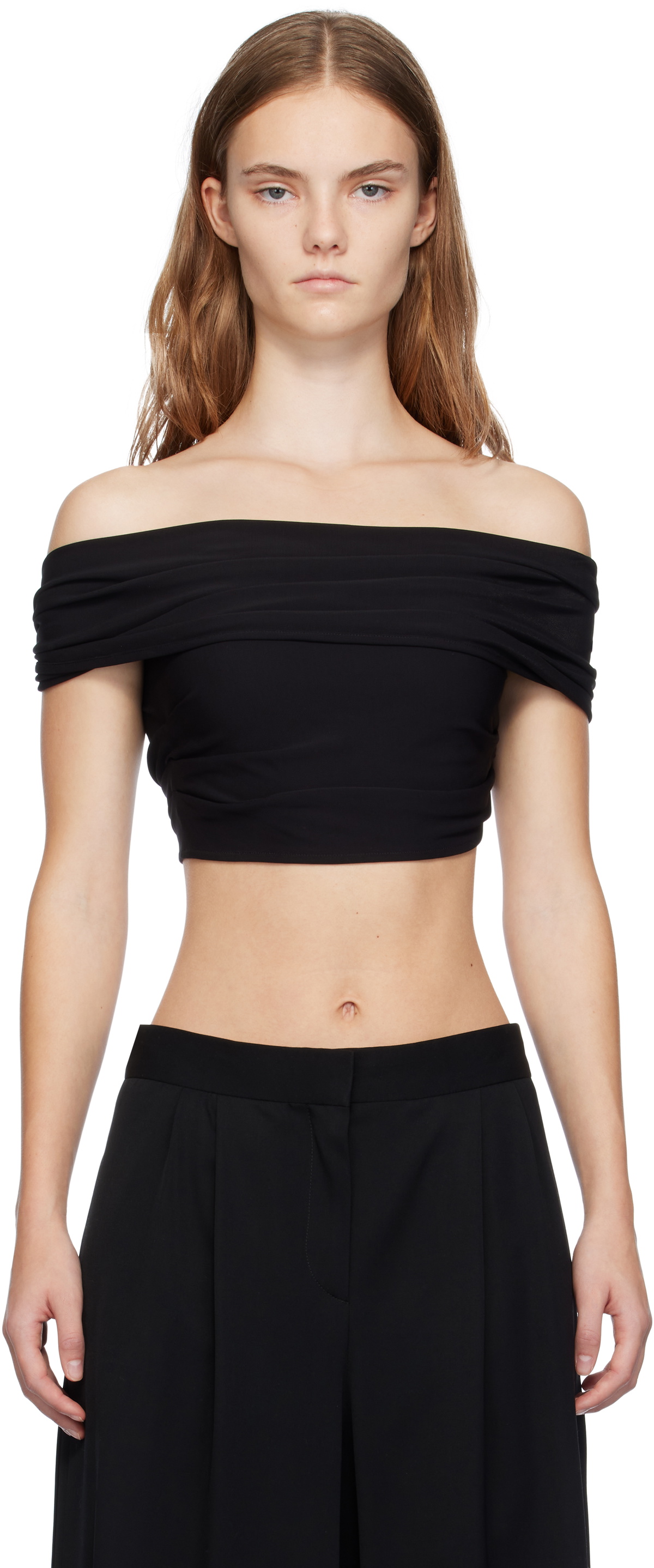 Casablanca Black Crepe Draped Crop Top T-shirt Casablanca