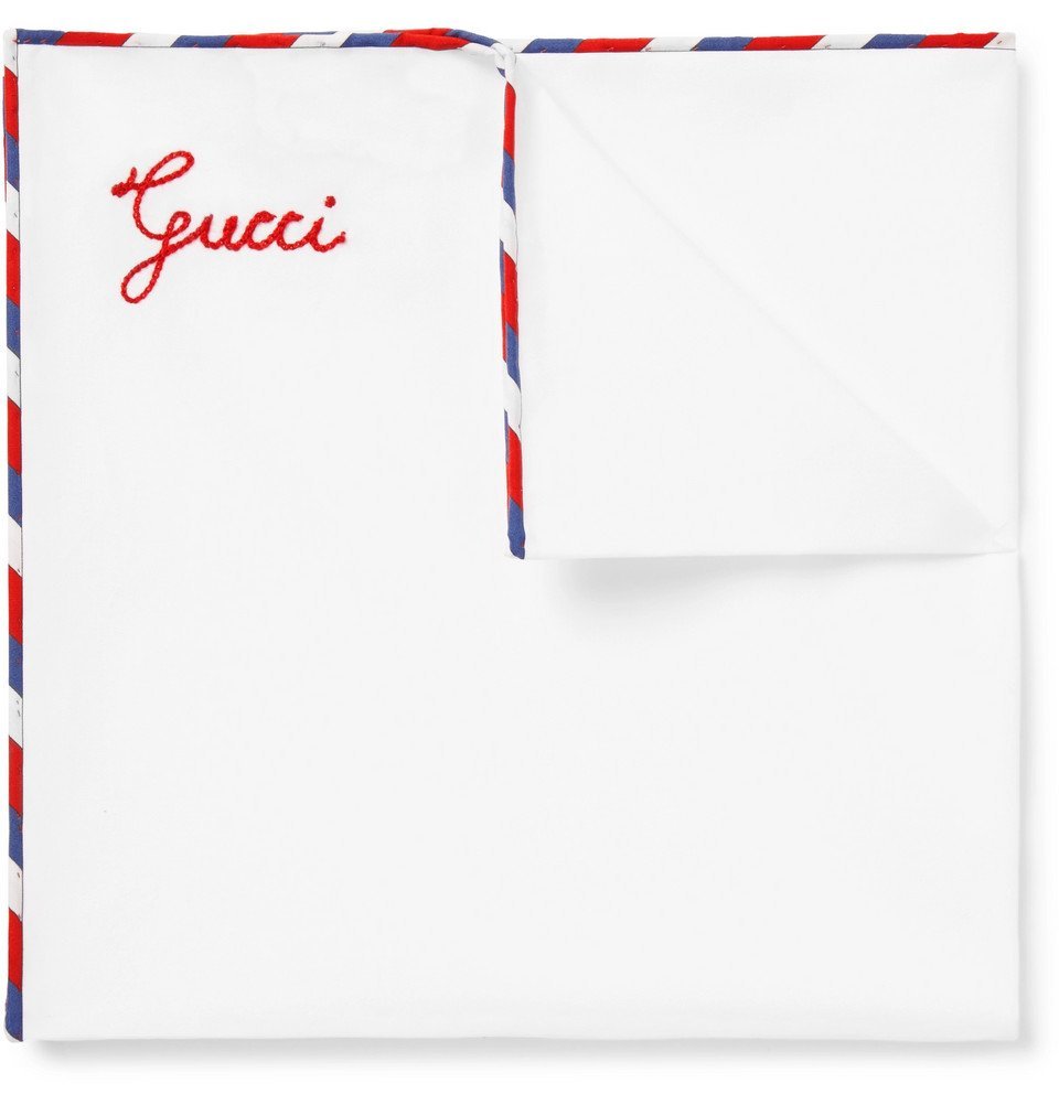 Gucci - Stripe-Trimmed Cotton Pocket Square - Men - White Gucci