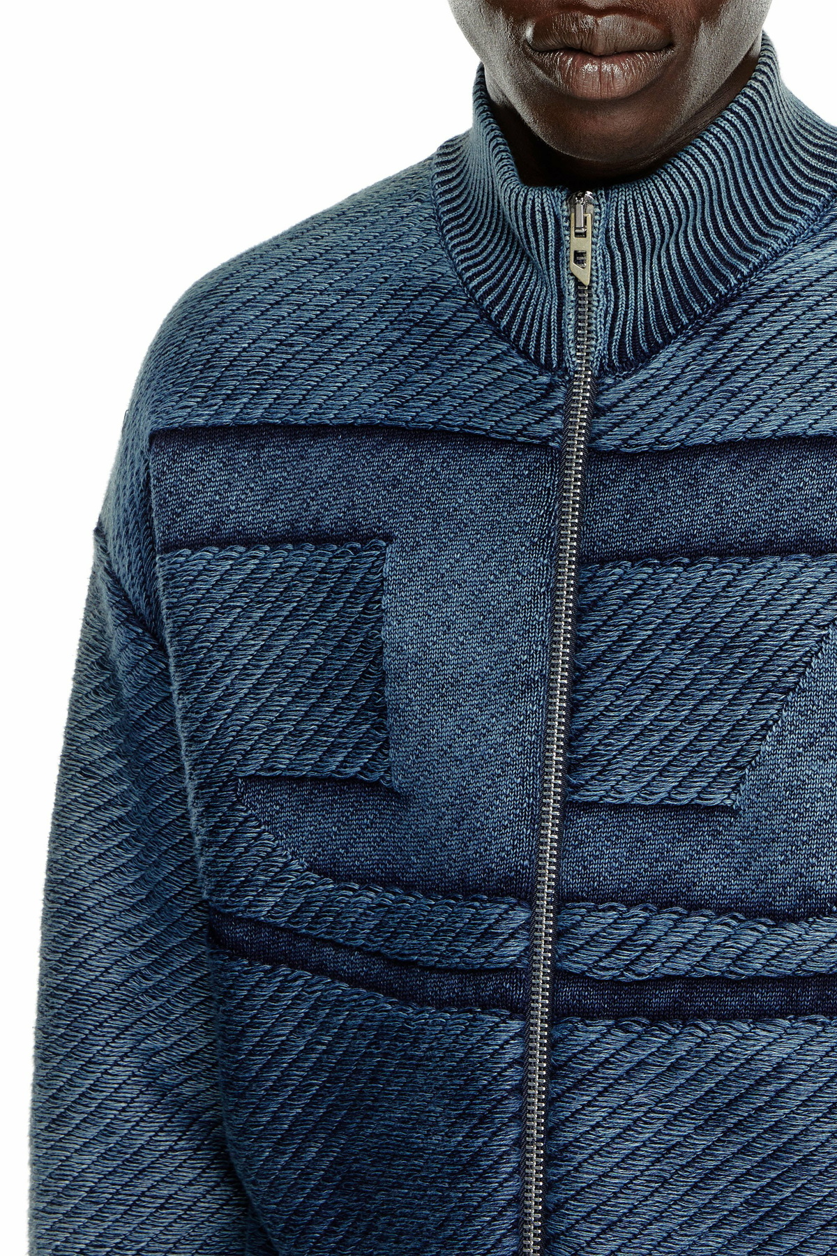Diesel Denim-effect zip-up cardigan in cotton - Knitwear Mens in Blue ...