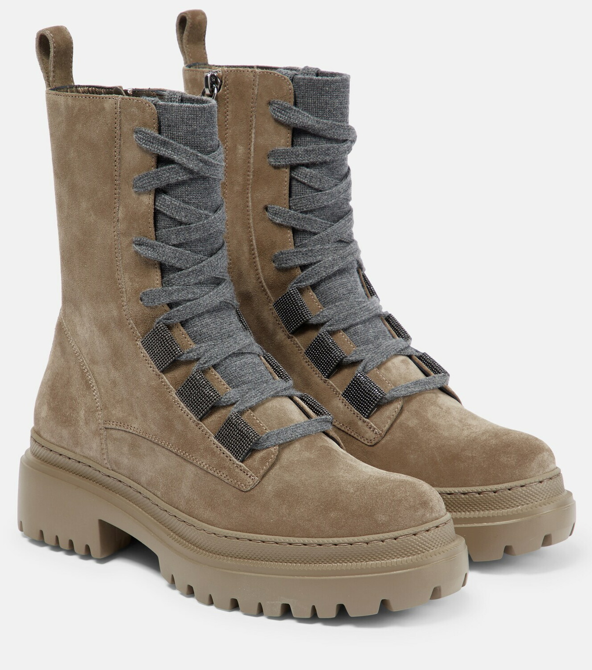 Brunello Cucinelli Embellished suede lace-up boots Brunello Cucinelli