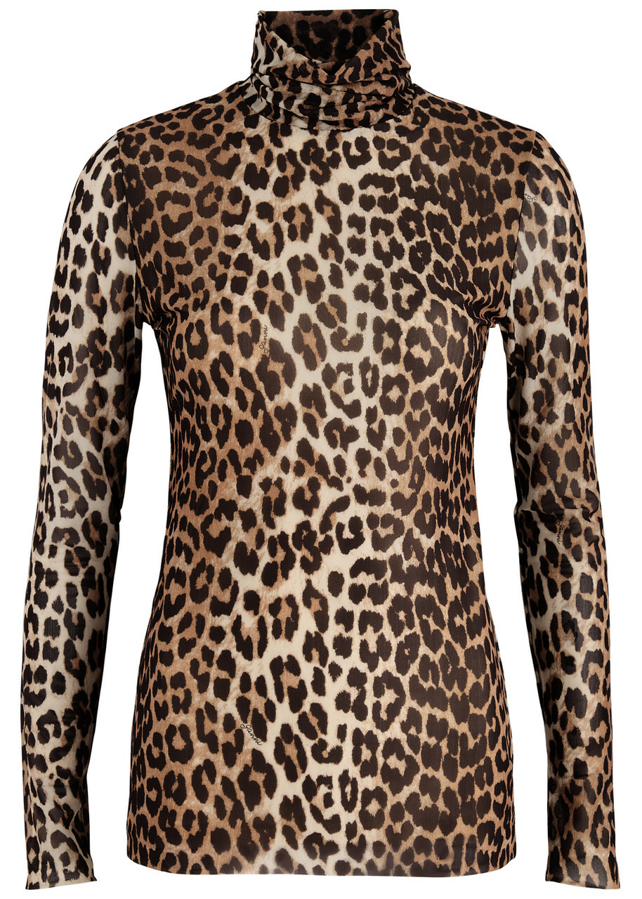 Ganni Leopard-print Stretch-tulle top GANNI