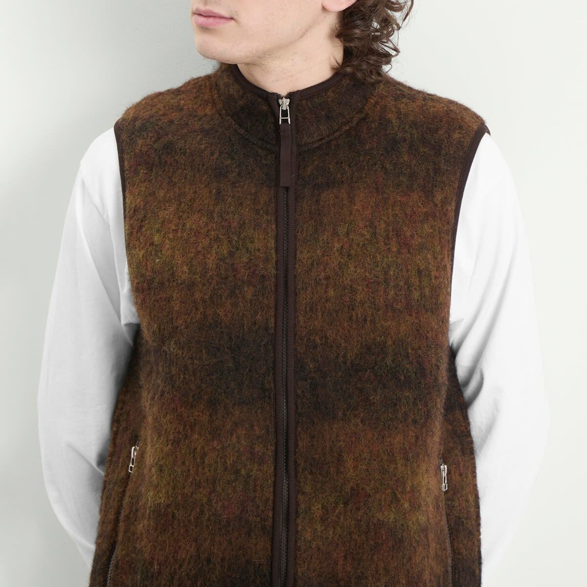 Universal Works Men's Alps Fleece Climbing Gilet in Brown Universal Works