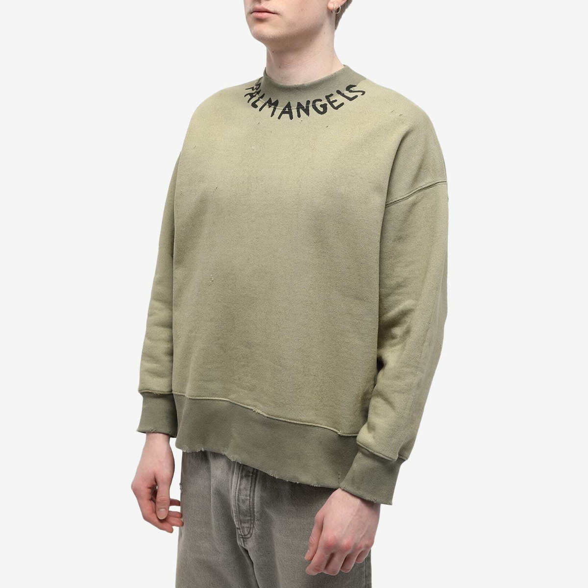 Palm Angels Men's Neck Logo Crew Sweat in Military Black Palm Angels