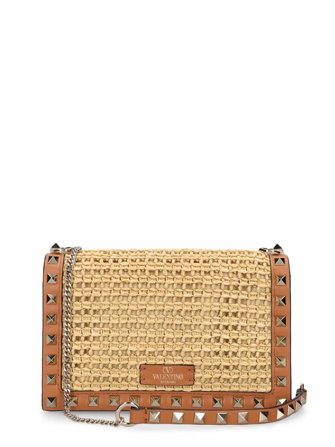 VALENTINO GARAVANI Rockstud Raffia Effect Pouch Valentino Garavani